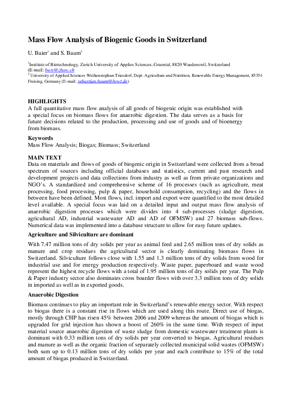 (PDF) Mass Flow Analysis of Biogenic Goods in Switzerland | Urs Baier ...