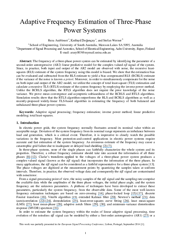 (PDF) Adaptive frequency estimation of three-phase power systems
