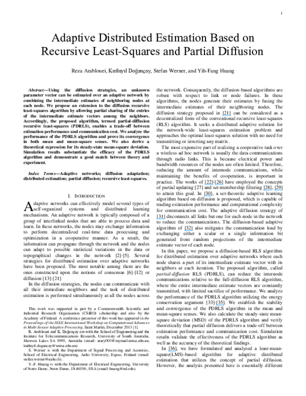 Pdf Adaptive Distributed Estimation Based On Recursive Least Squares And Partial Diffusion