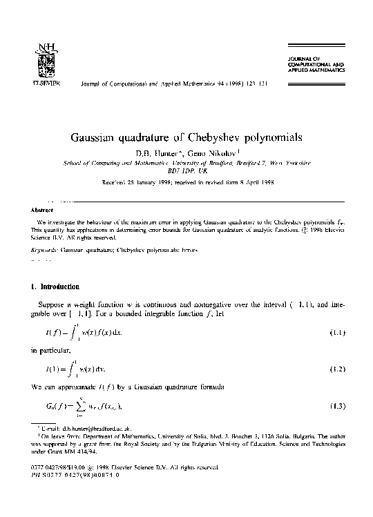 (PDF) Gaussian quadrature of Chebyshev polynomials