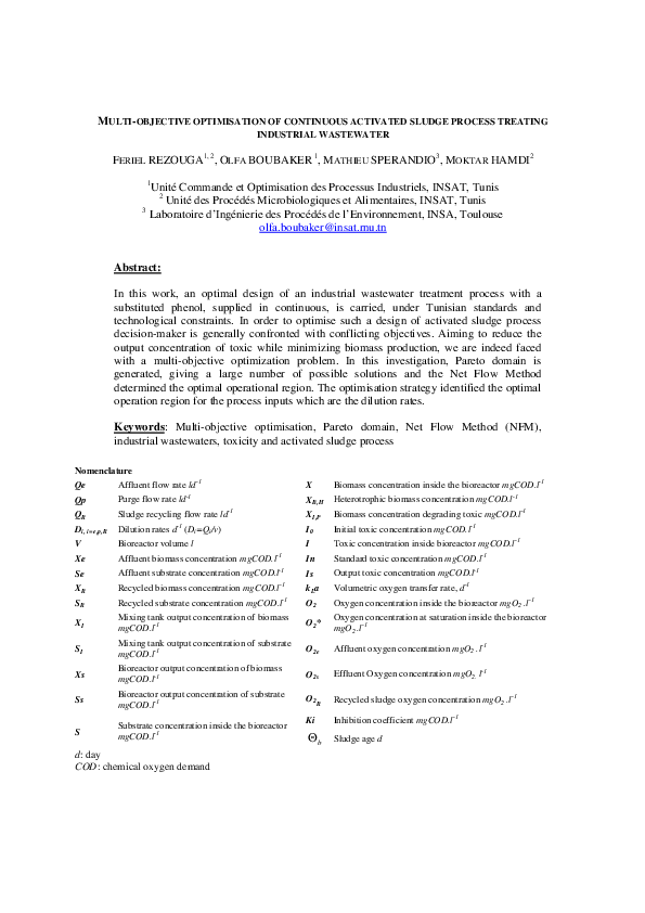 (PDF) Multi-Objective Optimization of Continous Activated Sludge ...