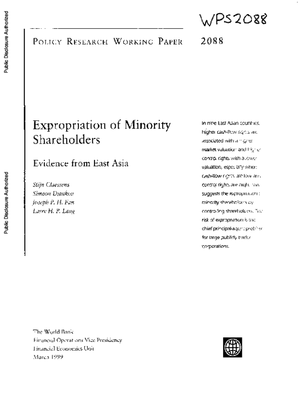 (PDF) Expropriation of Minority Shareholders: Evidence from East Asia ...
