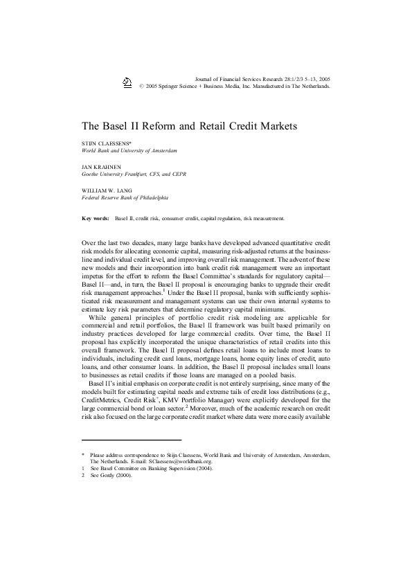 (PDF) The Basel II Reform and Retail Credit Markets
