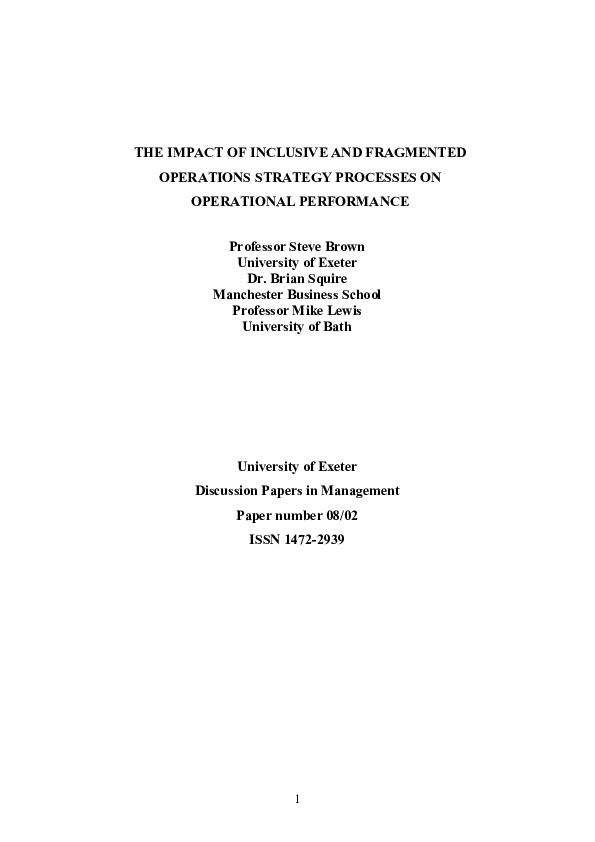 (PDF) The impact of inclusive and fragmented operations strategy ...
