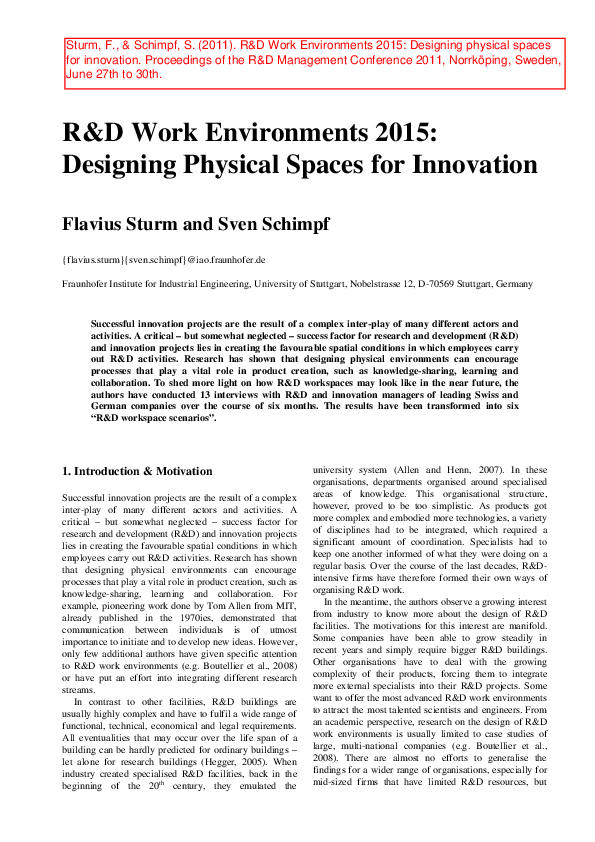 (PDF) R&D work environments 2015