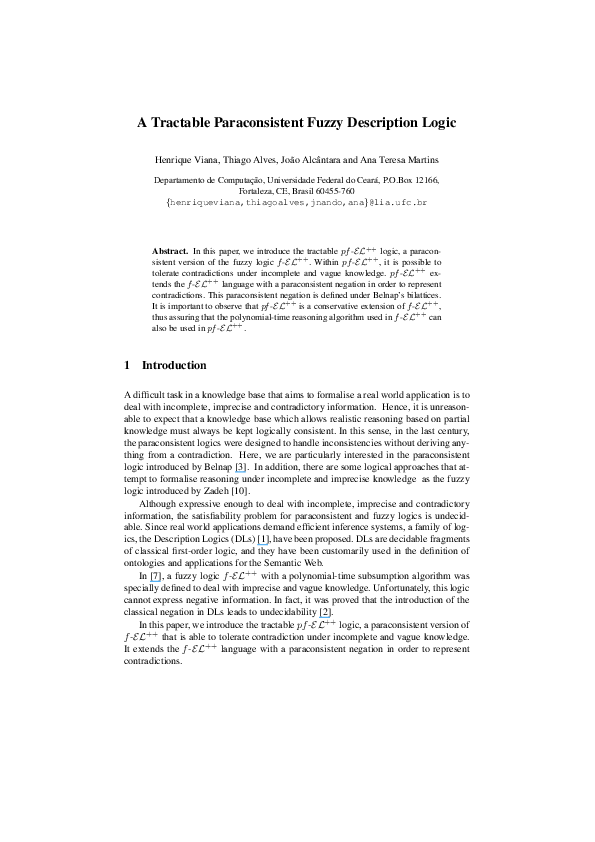(PDF) A Tractable Paraconsistent Fuzzy Description Logic