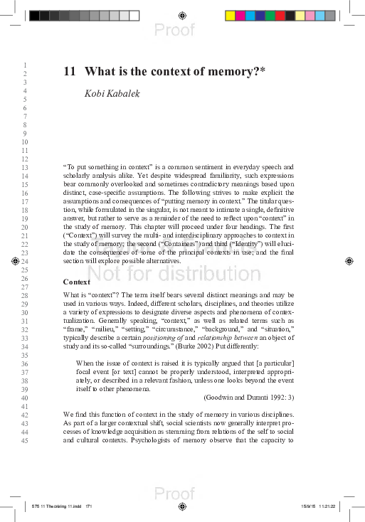 (PDF) What is the context of memory?