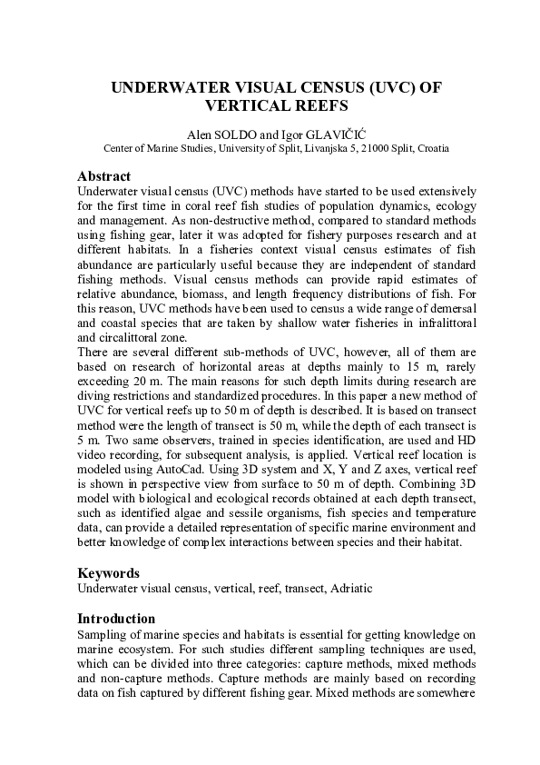 (PDF) UNDERWATER VISUAL CENSUS (UVC) OF VERTICAL REEFS