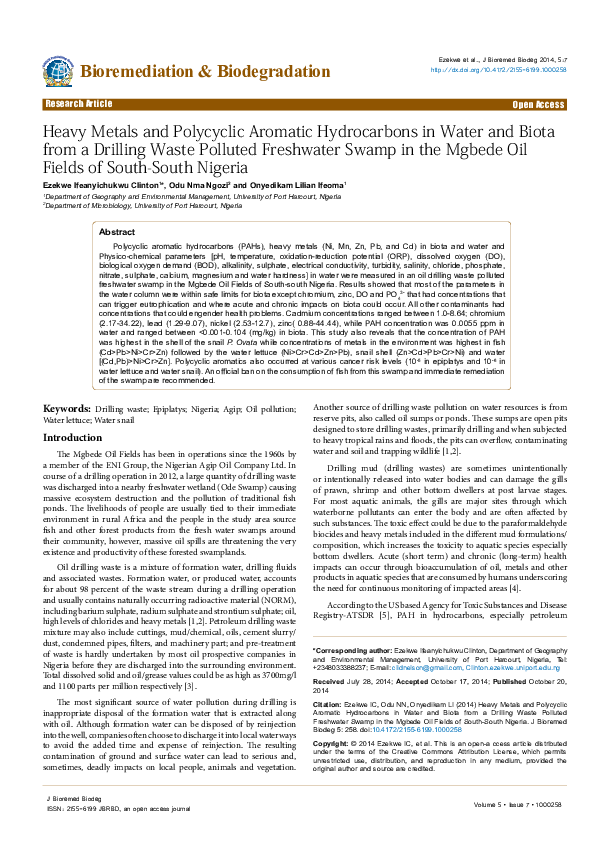 (PDF) Heavy Metals and Polycyclic Aromatic Hydrocarbons in Water and Biota from a Drilling Waste ...