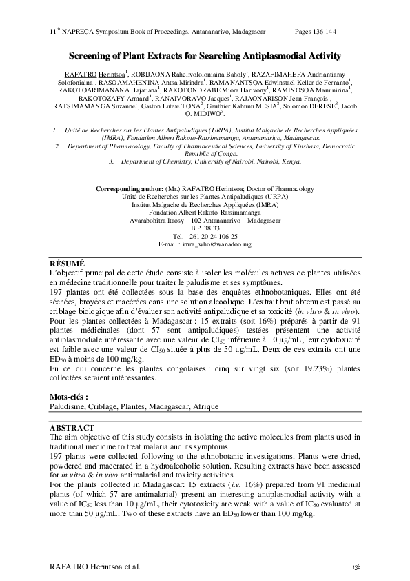 (PDF) Publi 33 Screening of plant extracts for searching antiplasmodial ...
