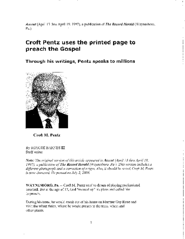 (PDF) Croft Pentz uses the printed page to preach the Gospel