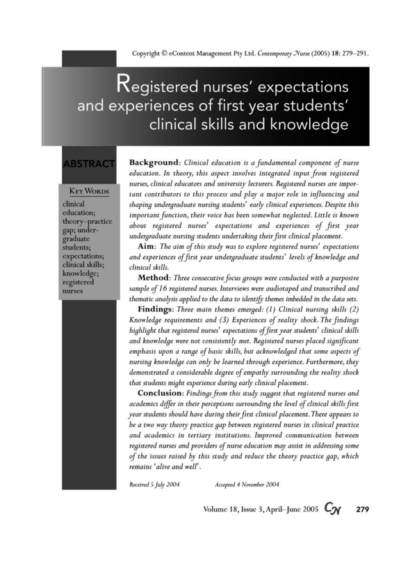 (PDF) Registered nurses' expectations and experiences of first year ...