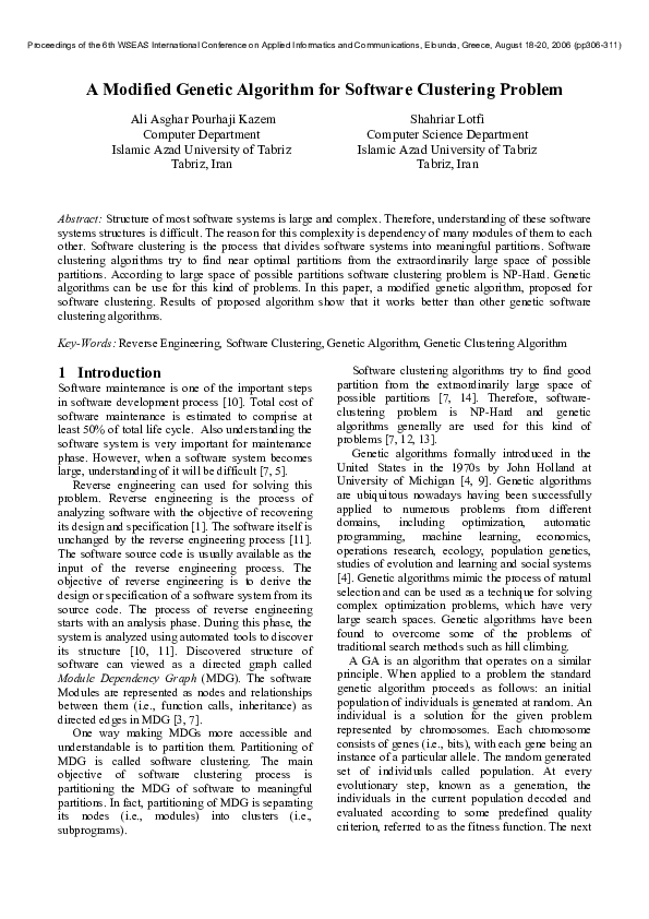(PDF) A modified genetic algorithm for software clustering problem