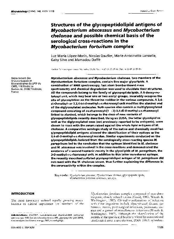 (PDF) Structures of the glycopeptidolipid antigens of Mycobacterium ...