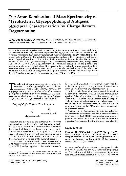 (PDF) Fast atom bombardment mass spectrometry of Mycobacterial ...