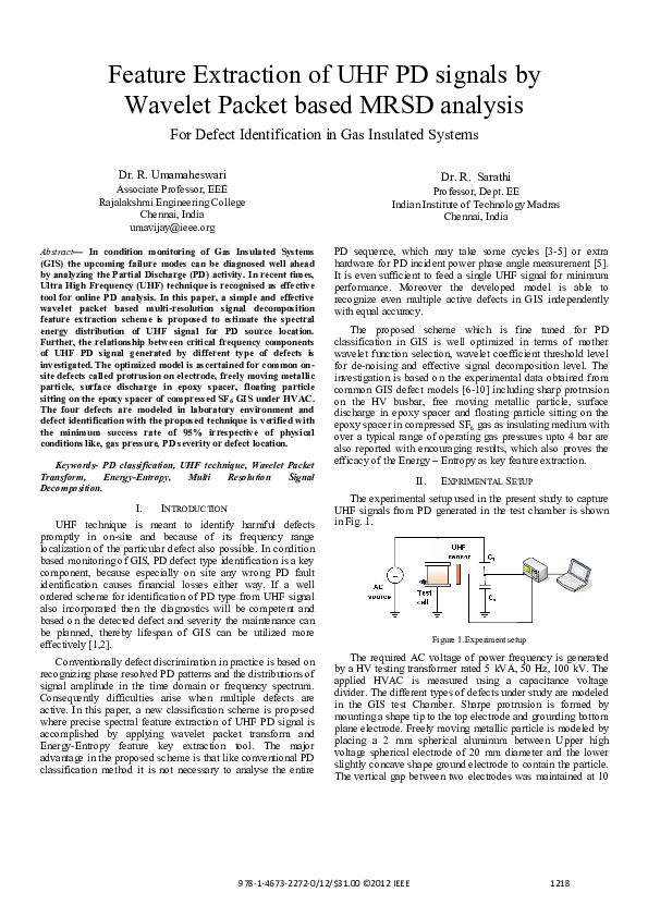 Pdf Feature Extraction Of Uhf Pd Signals By Wavelet Packet Based Mrsd