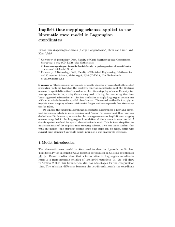 Pdf Implicit Time Stepping Schemes Applied To The Kinematic Wave Model In Lagrangian Coordinates