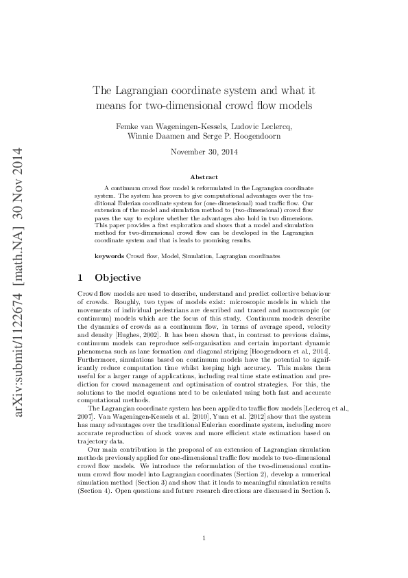 (PDF) The Lagrangian coordinate system and what it means for two-dimensional crowd flow models