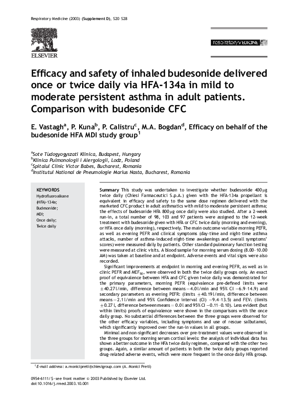 (PDF) Efficacy of Inhaled Budesonide via HFA vs CFC in Asthma