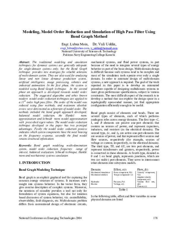 Pdf Modeling Model Order Reduction And Simulation Of High Pass Filter Using Bond Graph Method