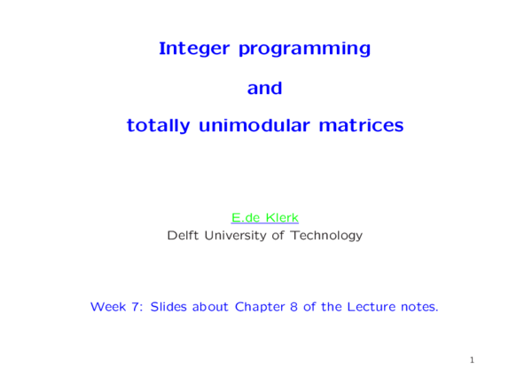 Pdf Integer Programming And Totally Unimodular Matrices Fateme Khodatars