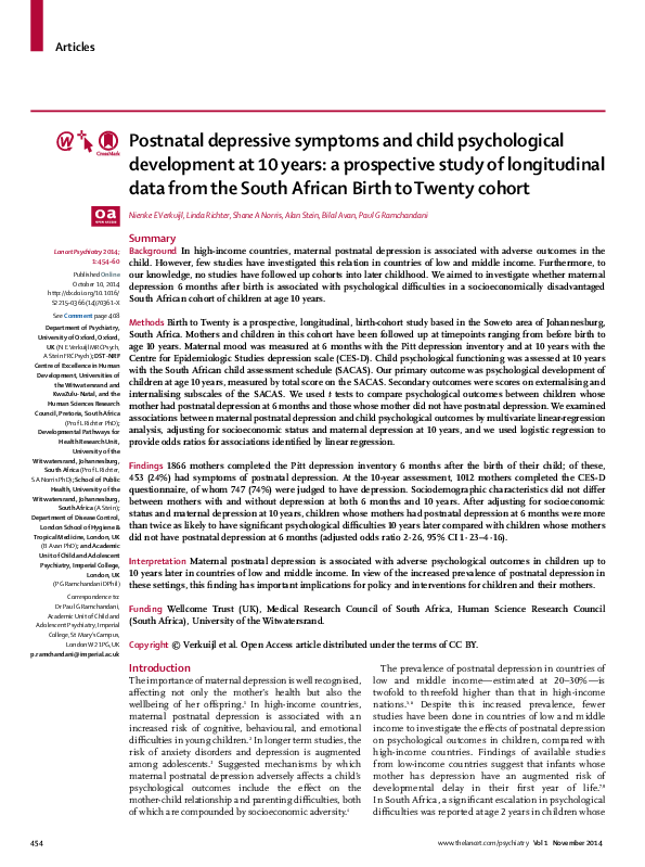 (PDF) Postnatal depressive symptoms and child psychological development ...