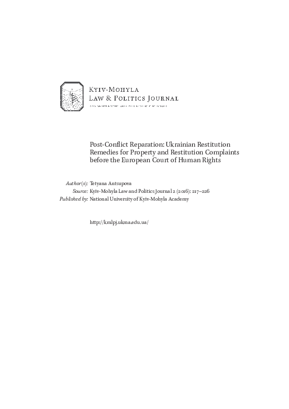 (PDF) Post-Conflict Reparation: Ukrainian Restitution Remedies for ...
