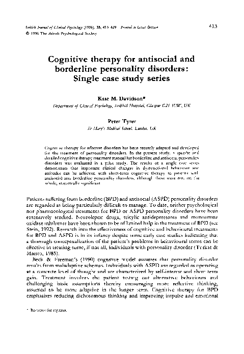 (PDF) Cognitive therapy for antisocial and borderline personality ...