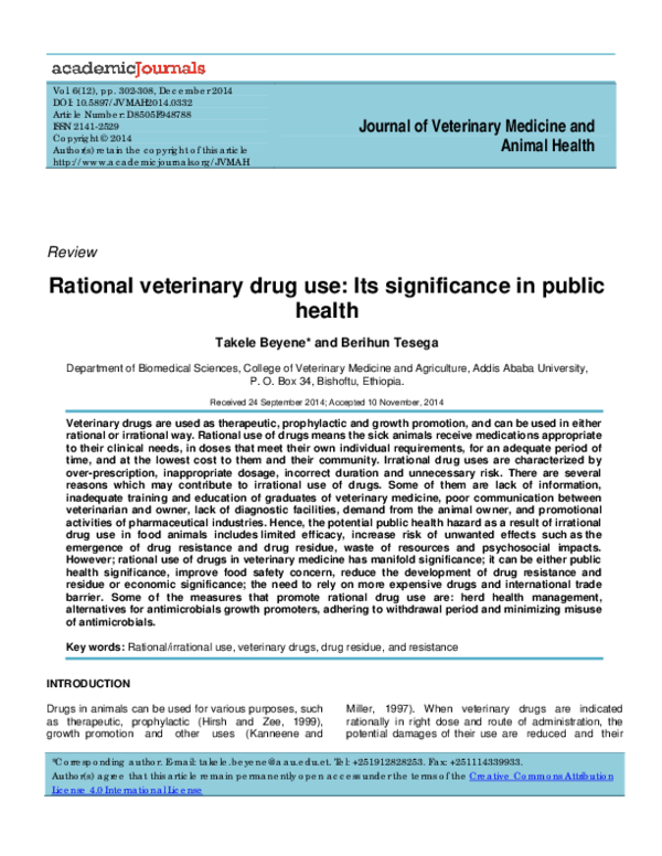 (PDF) Rational veterinary drug use: Its significance in public health