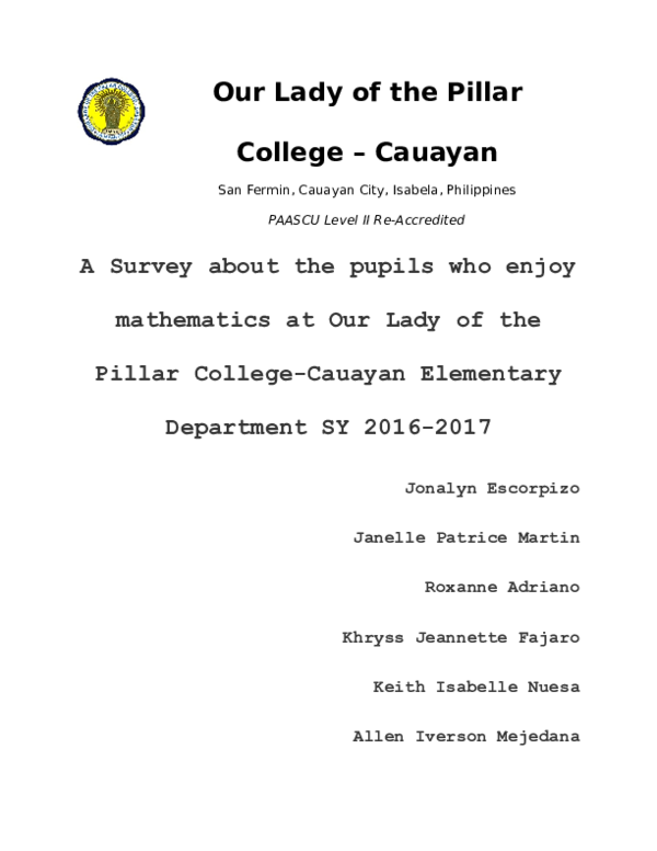 (DOC) Our Lady of the Pillar College – Cauayan