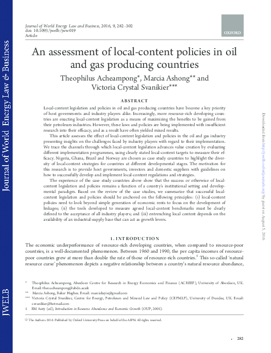 (PDF) An assessment of local-content policies in oil and gas producing ...