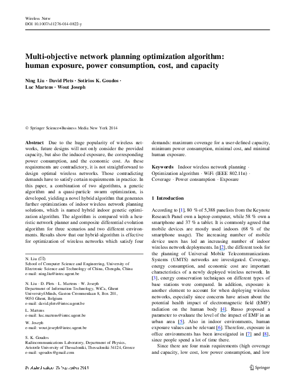 Pdf Multi Objective Network Planning Optimization Algorithm Human