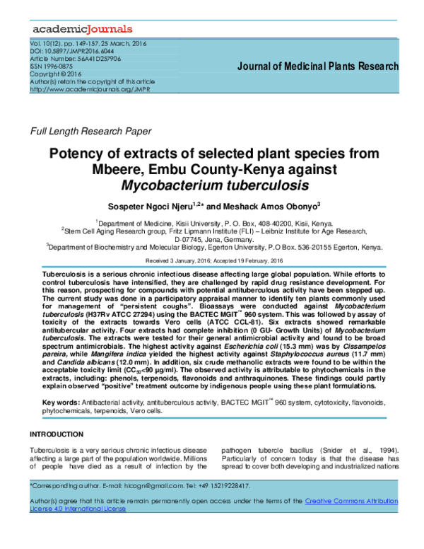 (PDF) Journal of Medicinal Plants Research Potency of extracts of ...