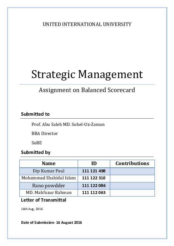 (PDF) Strategic Management Assignment on Balanced Scorecard Submitted ...
