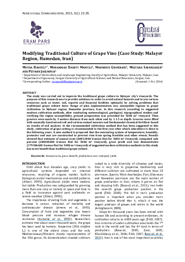 (PDF) Modifying Traditional Culture of Grape Vine (Case Study: Malayer ...