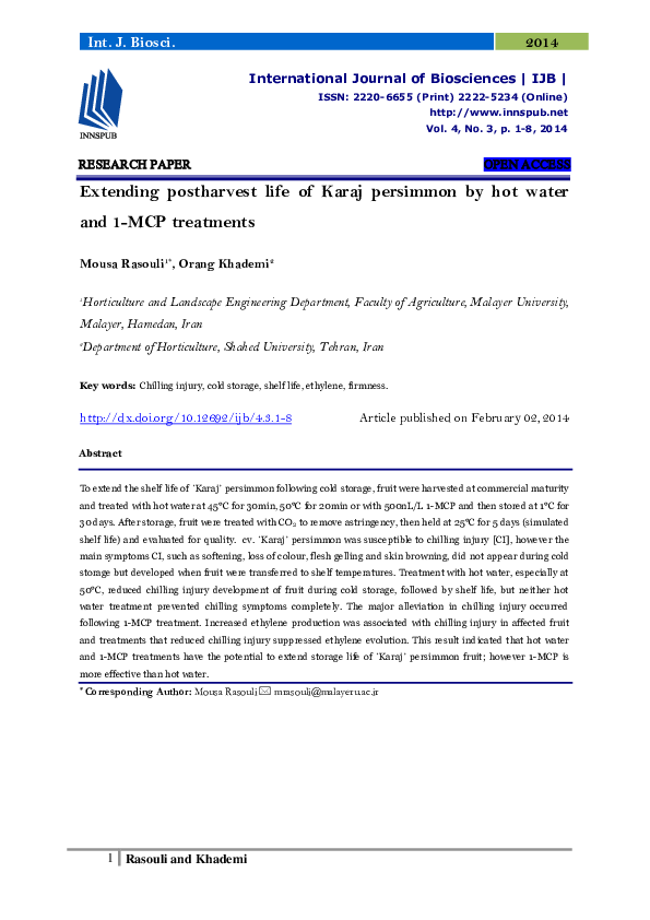 (PDF) Extending postharvest life of Karaj persimmon by hot water and 1-MCP treatments