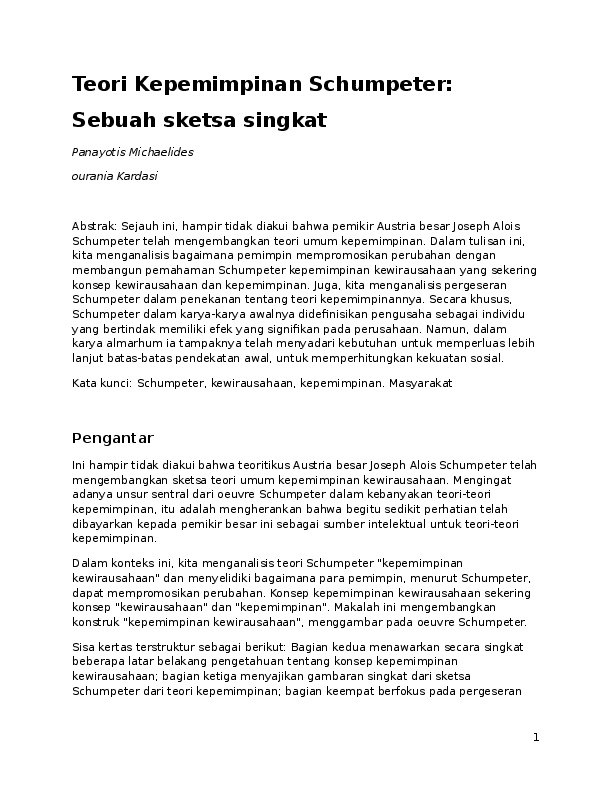 (DOC) Teori Kepemimpinan Schumpeter: Sebuah sketsa singkat