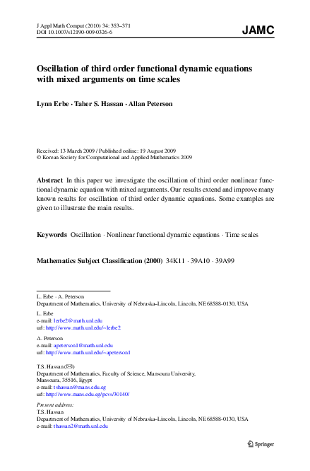 Pdf Oscillation Of Third Order Functional Dynamic Equations With Mixed Arguments On Time Scales