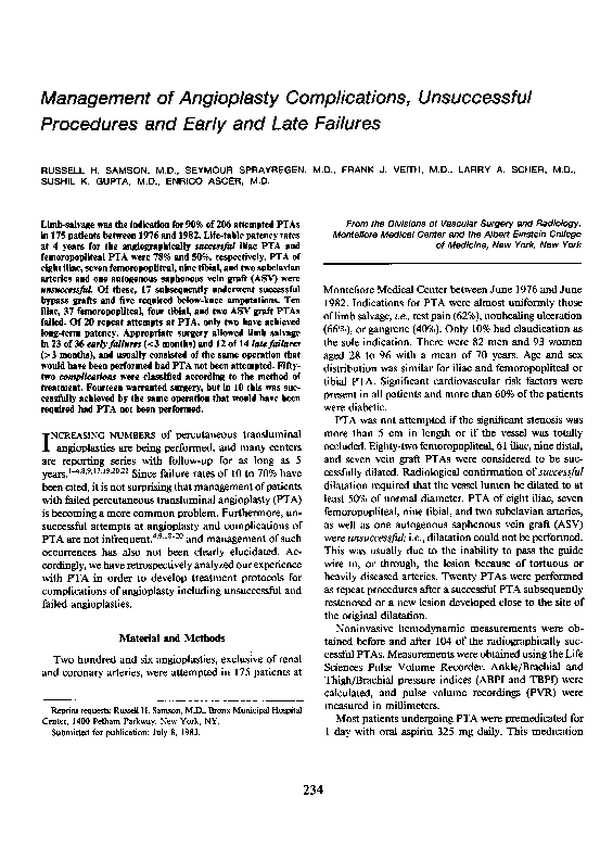 (PDF) Management of Angioplasty Complications, Unsuccessful Procedures ...