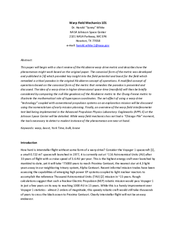 (PDF) Warp Field Mechanics 101