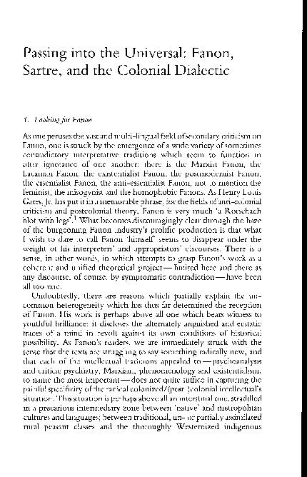 (PDF) Passing into the Universal: Fanon, Sartre, and the Colonial Dialectic