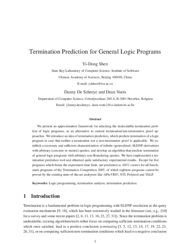 Pdf Predicting Termination In Logic Programs Through Approximation