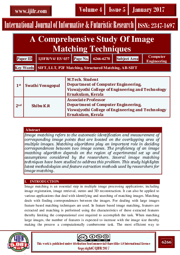(PDF) A Comprehensive Study Of Image Matching Techniques ( IJIFR-V4-E5-037)