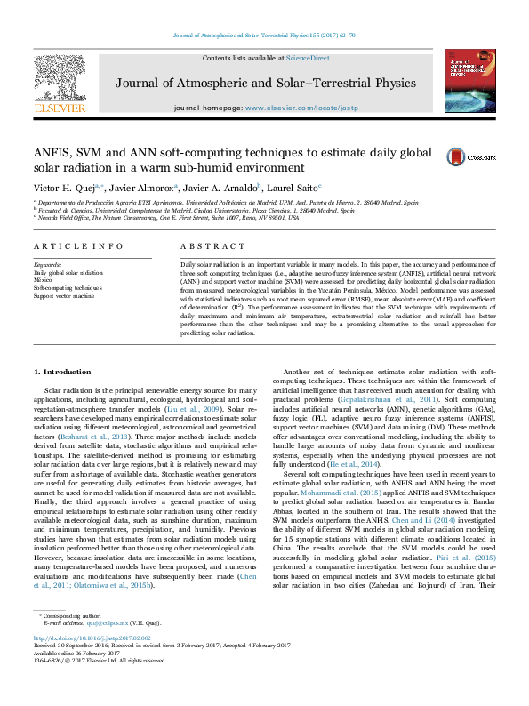 (PDF) ANFIS, SVM and ANN soft-computing techniques to estimate daily ...