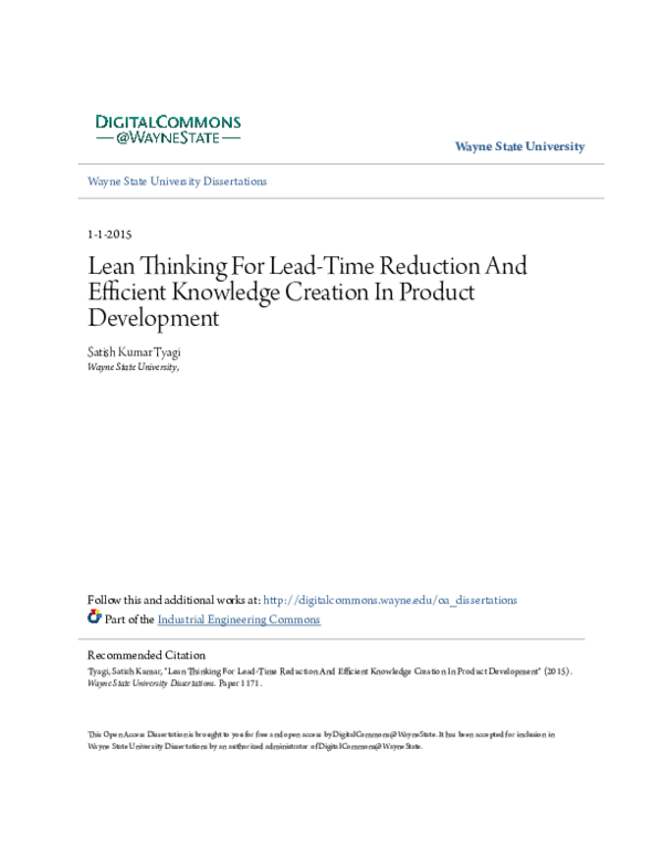 (PDF) Lean Thinking For Lead-Time Reduction And Efficient Knowledge ...