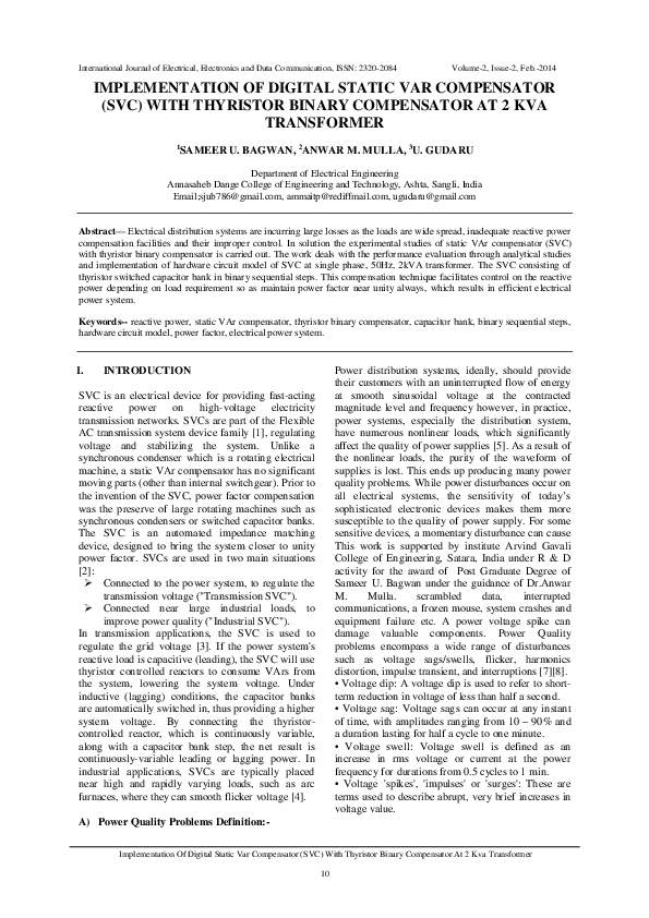 (PDF) IMPLEMENTATION OF DIGITAL STATIC VAR COMPENSATOR (SVC) WITH THYRISTOR BINARY COMPENSATOR ...