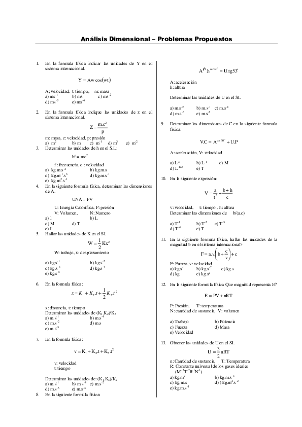 (PDF) Análisis Dimensional – Problemas Propuestos