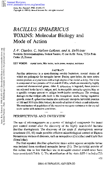 (PDF) Bacillus Sphaericus Toxins: Molecular Biology and Mode of Action