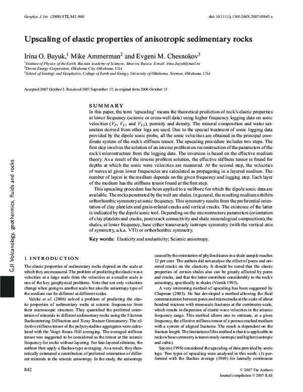 (PDF) Upscaling of elastic properties of anisotropic sedimentary rocks