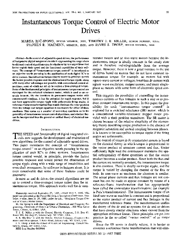 (PDF) Instantaneous Torque Control of Electric Motor Drives